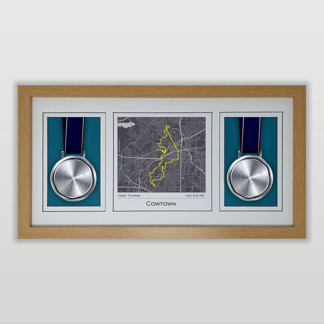 Cowtown Marathon Route Map & Double Medal Display Frame : Gift for ...