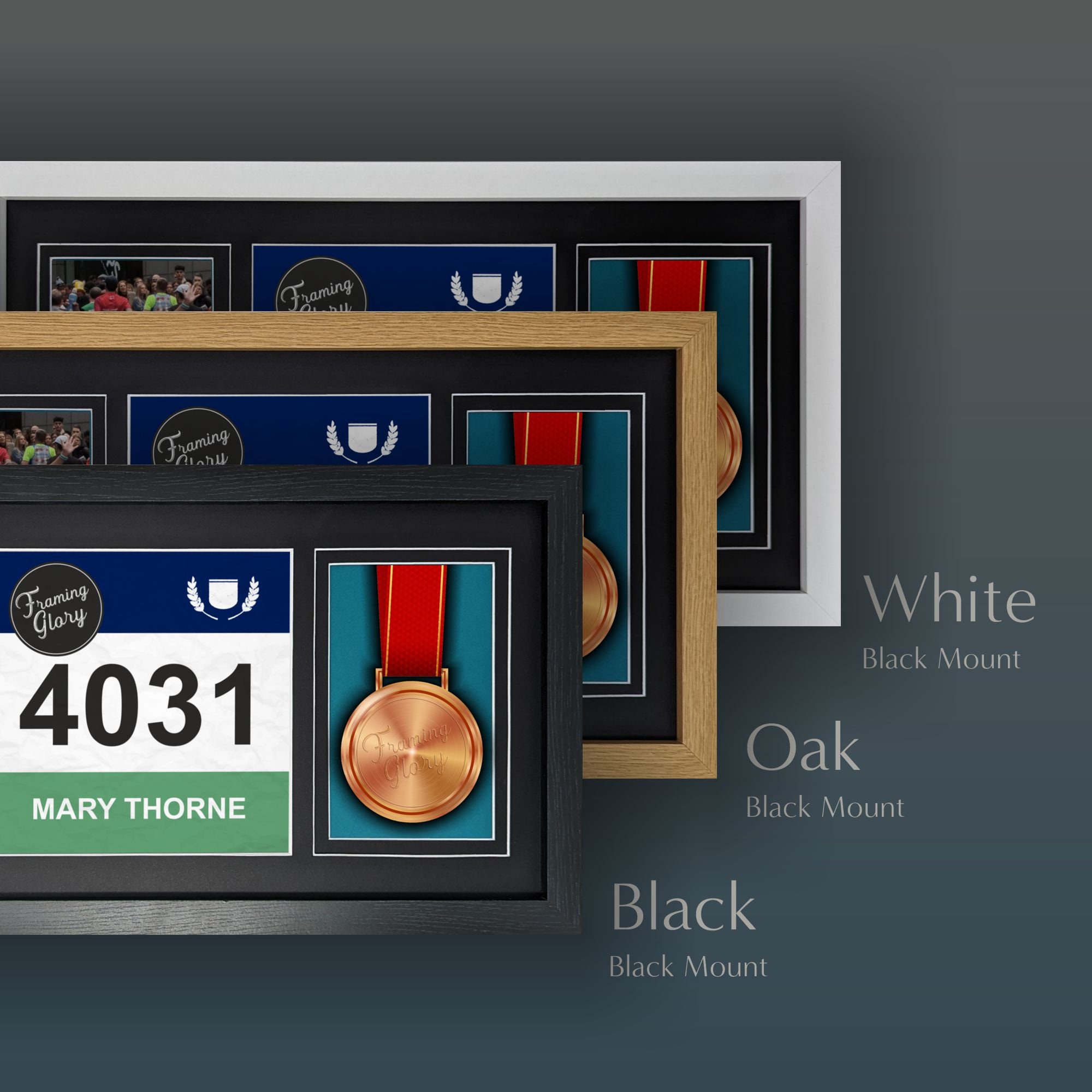 2 X Running Race Bib, Photo & Medal Display Frames : Gift for Runner ...