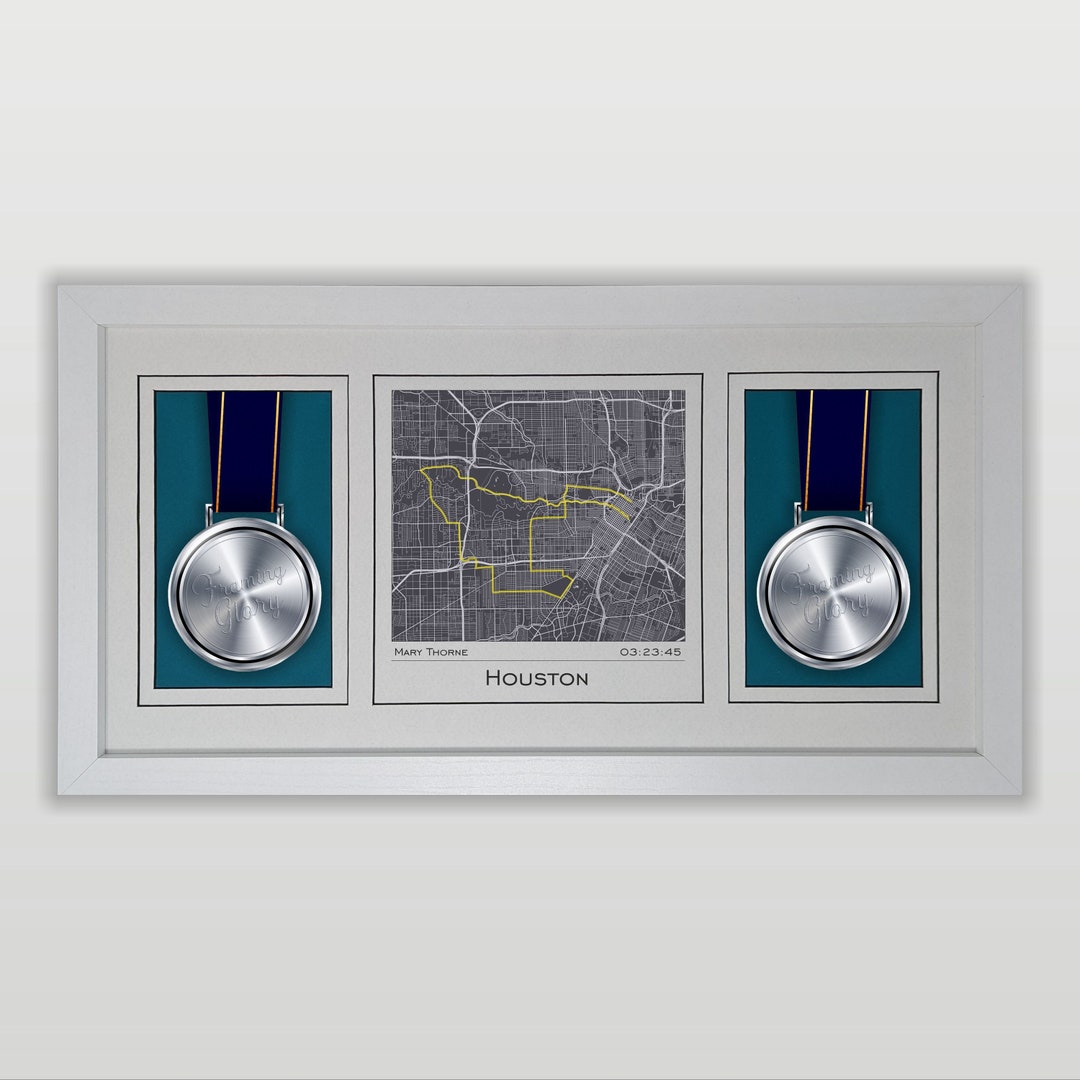Houston Marathon Route Map & Double Medal Display Frame : Gift for ...
