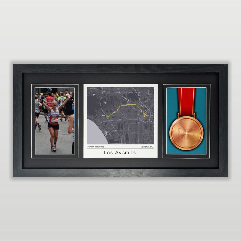 Los Angeles Marathon Map, Photo & Medal Display Frame : Gift for Los ...