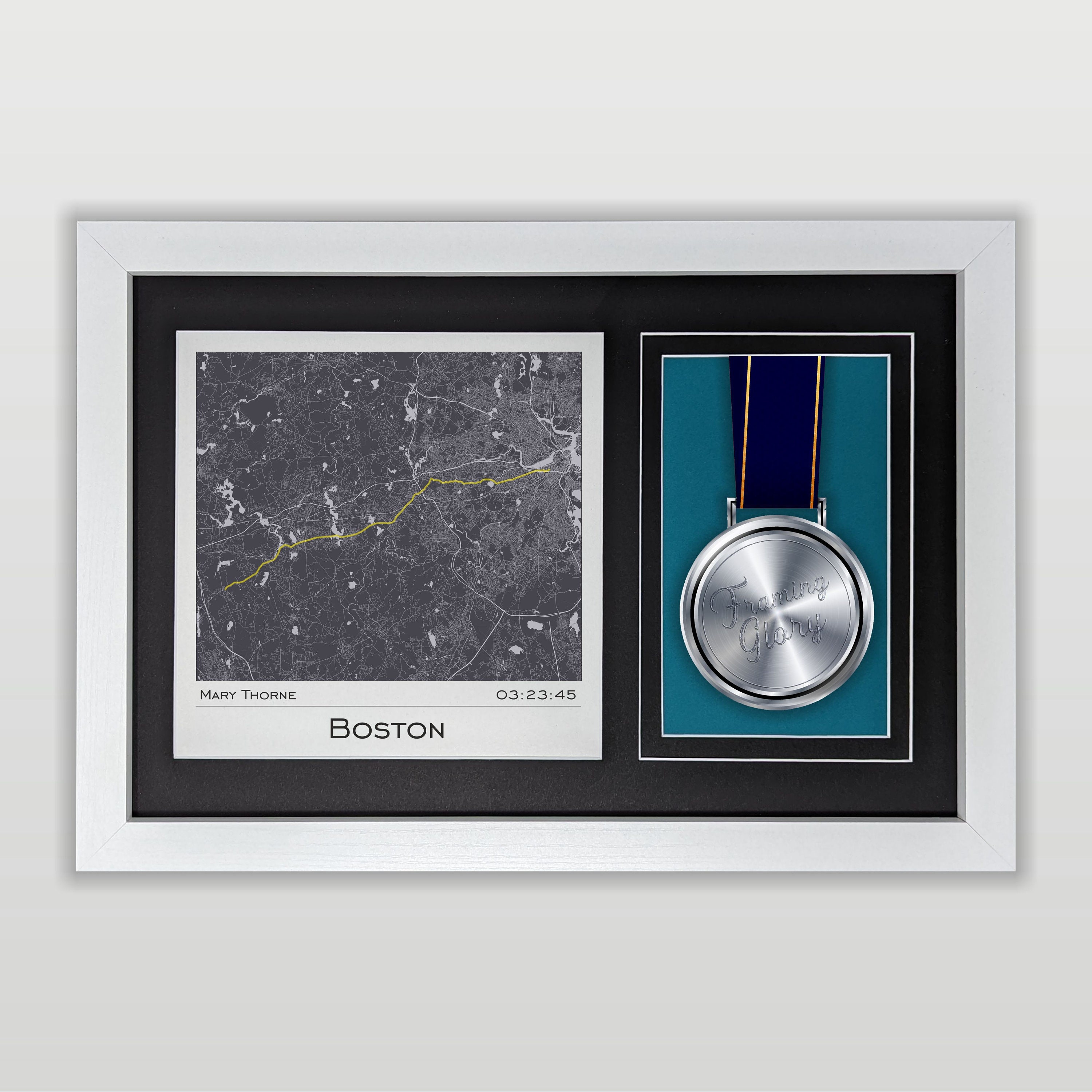 Boston Marathon Map & Medal Display Frame : Gift for Boston Marathon ...