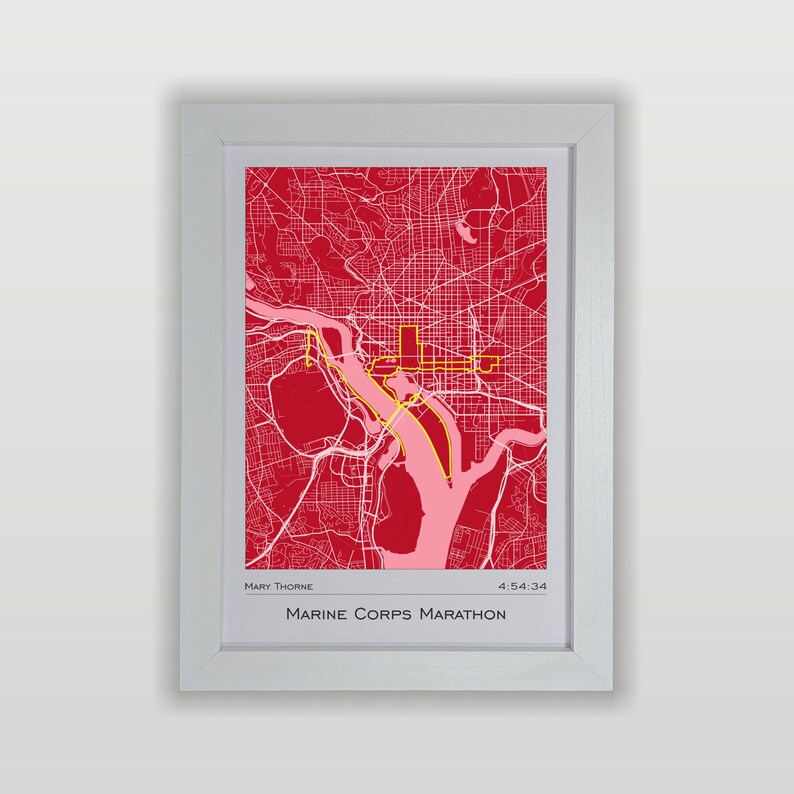 MCM Marine Corps Marathon Route Map Print Framed : Gift for Marine ...