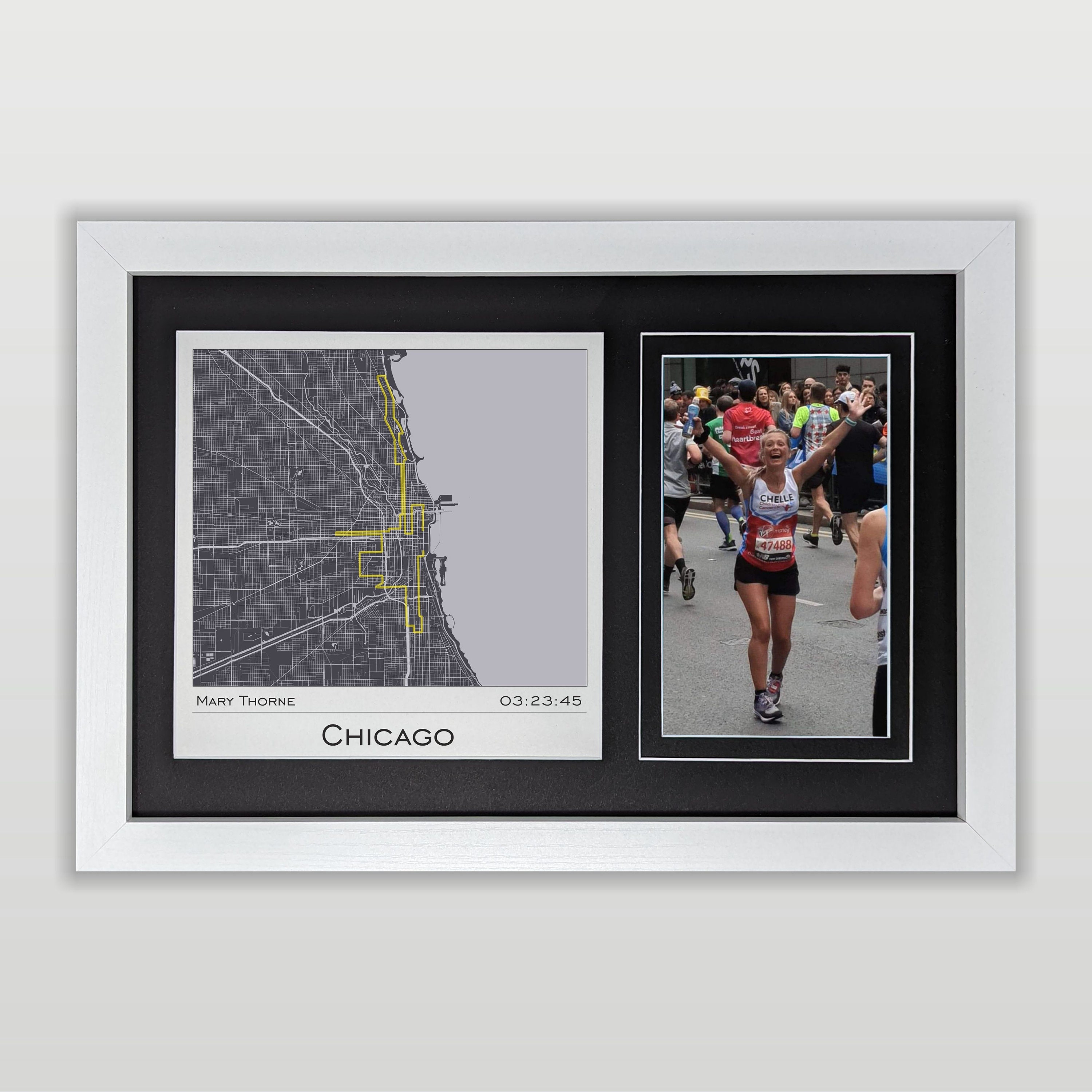 Chicago Marathon Map & Photo Display Frame : Gift for Chicago Marathon ...