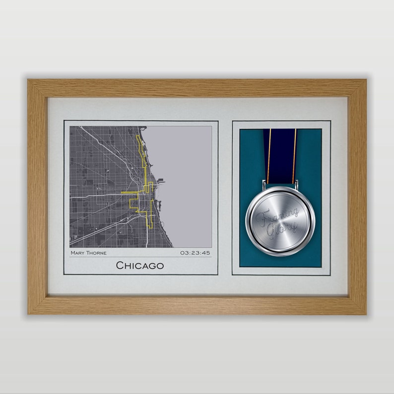 Chicago Marathon Map & Medal Display Frame : Gift for Chicago Marathon ...