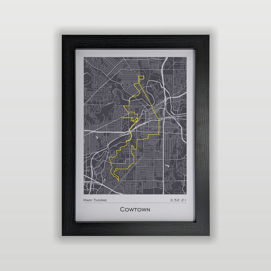 Cowtown Marathon Route Map Print - Framed : Gift for Cowtown, Marathon ...