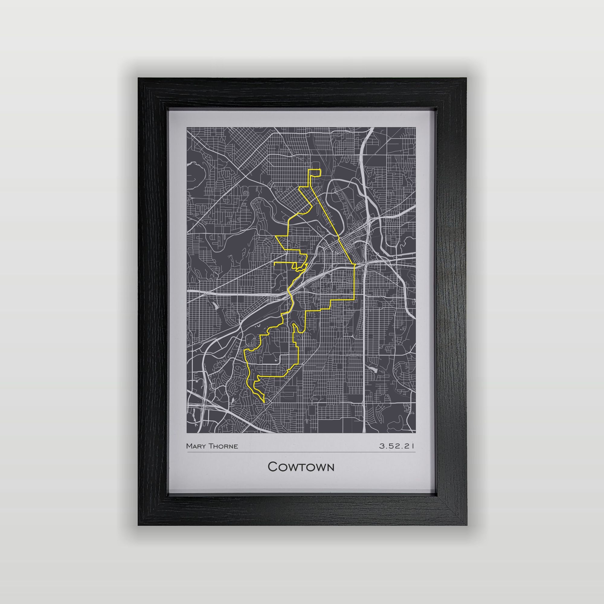 Cowtown Marathon Route Map Print Framed : Gift for Cowtown, Marathon ...