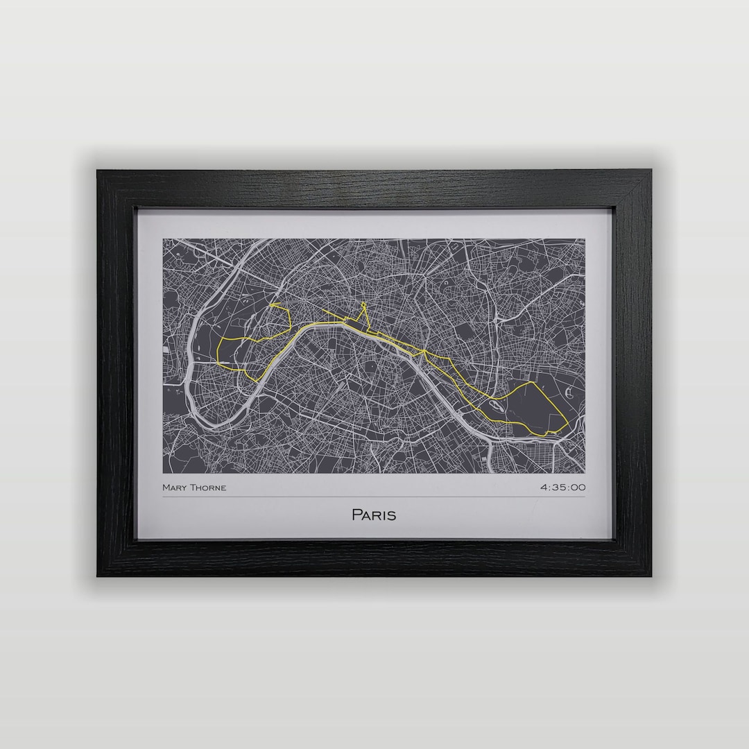 Paris Marathon Route Map Print - Framed : Gift for Paris, Marathon ...
