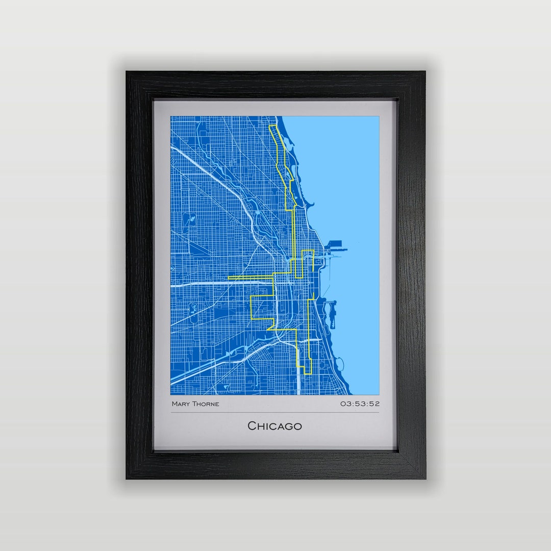 Chicago Marathon Route Map Print - Framed : Gift for Chicago, Marathon ...