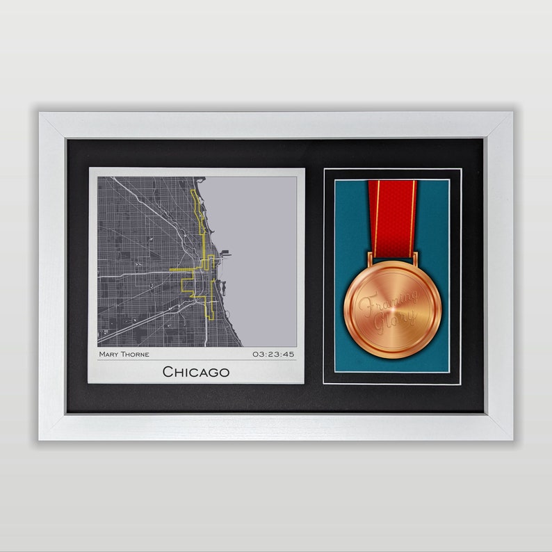 Chicago Marathon Map & Medal Display Frame : Gift for Chicago Marathon ...