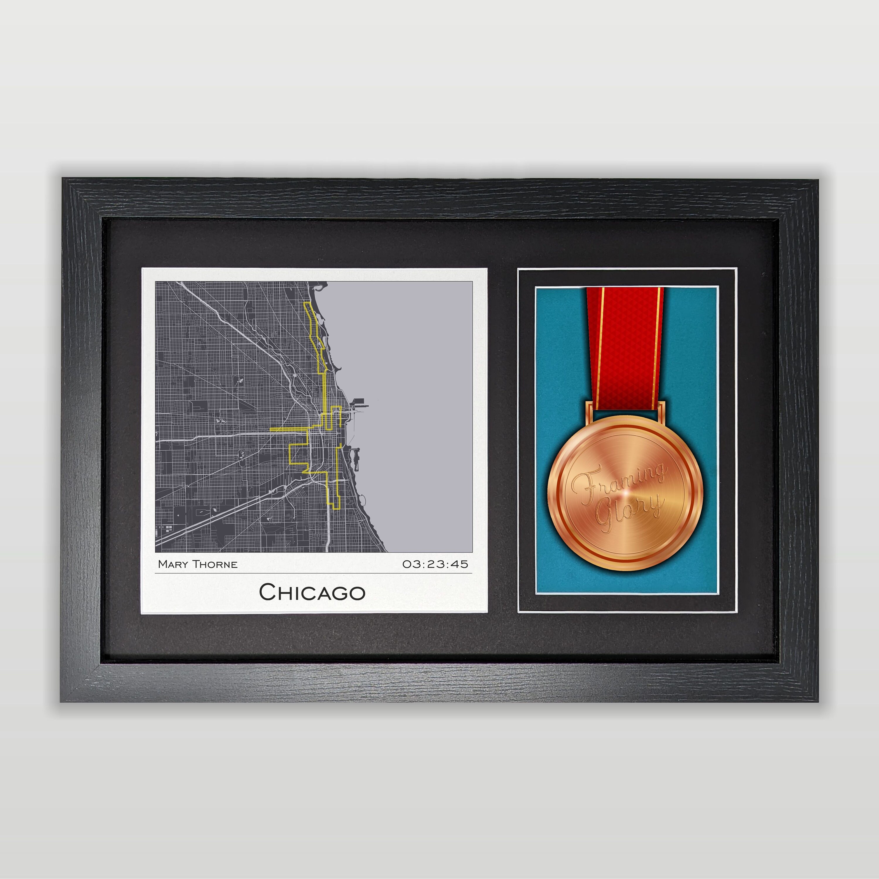 Chicago Marathon Map & Medal Display Frame : Gift for Chicago Marathon ...