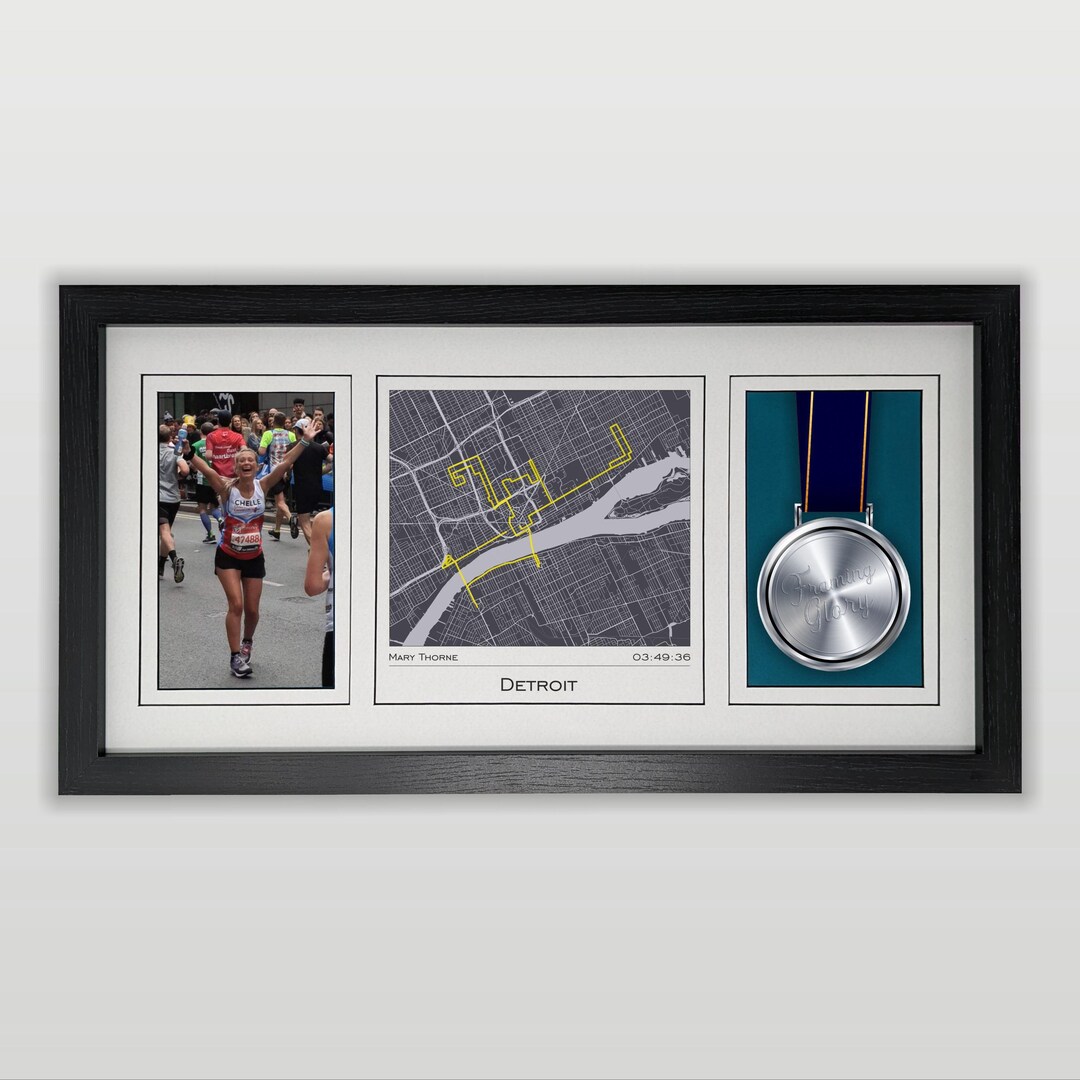 Detroit Marathon Map, Photo & Medal Display Frame : Gift for Detroit ...