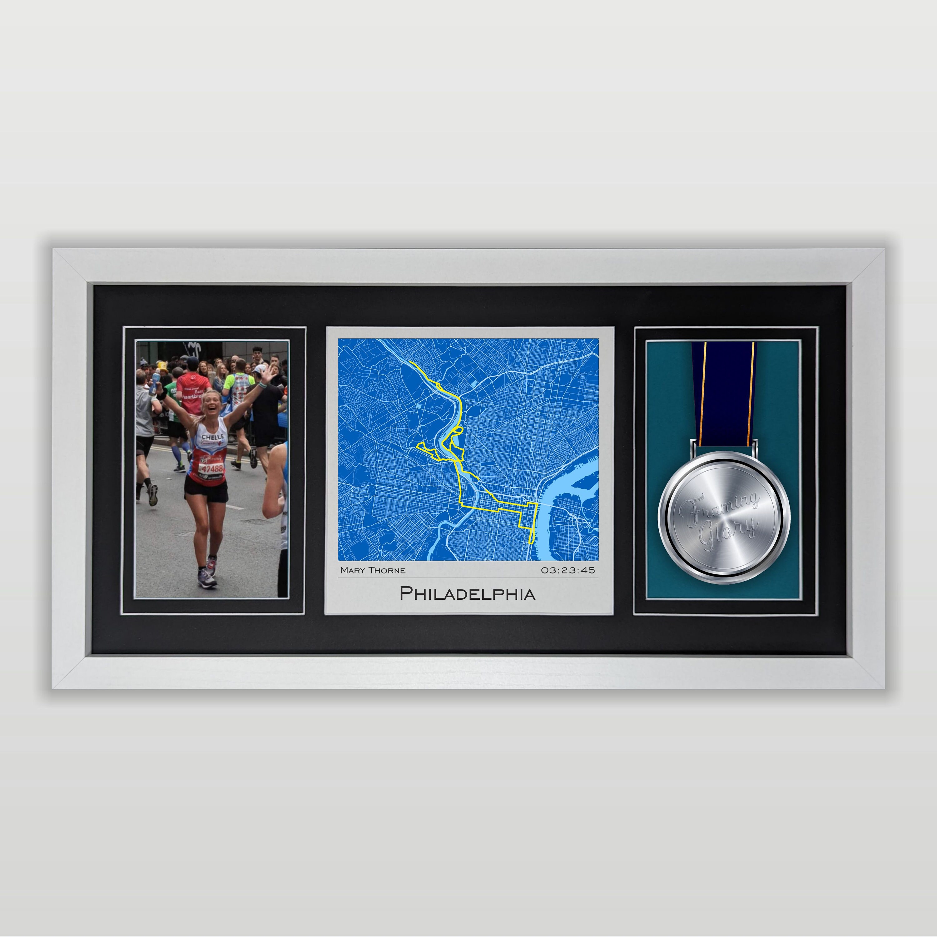 Philadelphia Marathon Map, Photo & Medal Display Frame : Gift for ...