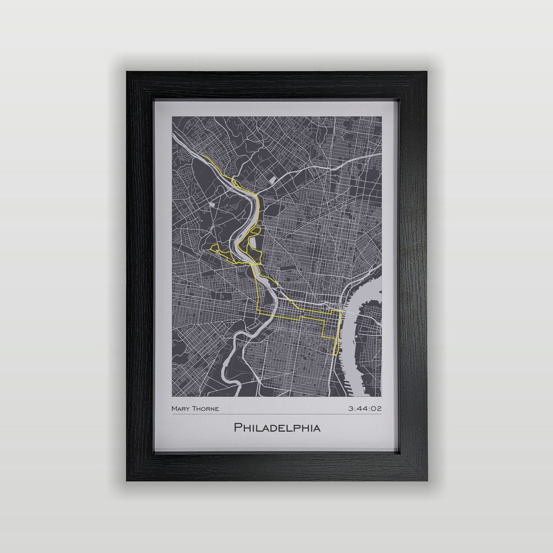 Philadelphia Marathon Route Map Print - Framed : Gift for Philadelphia ...