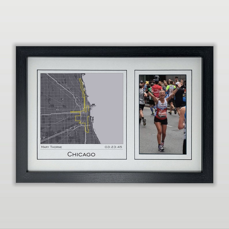 Chicago Marathon Map & Photo Display Frame : Gift for Chicago Marathon ...