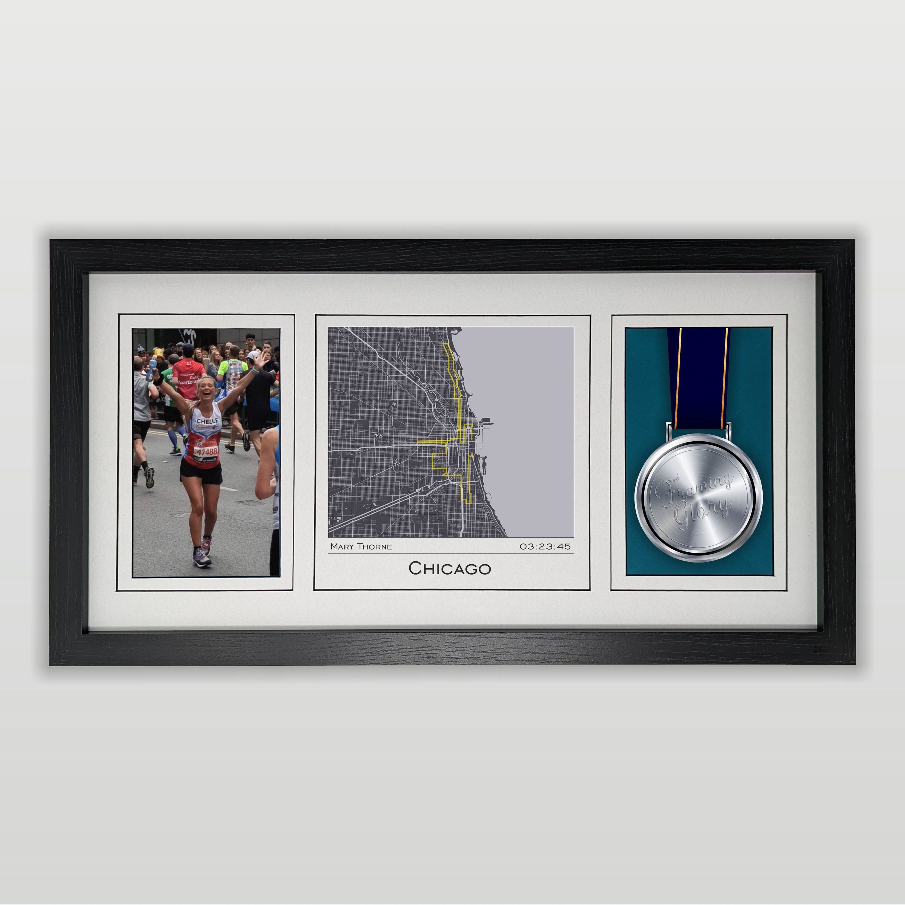 Chicago Marathon Map, Photo & Medal Display Frame : Gift for Chicago ...
