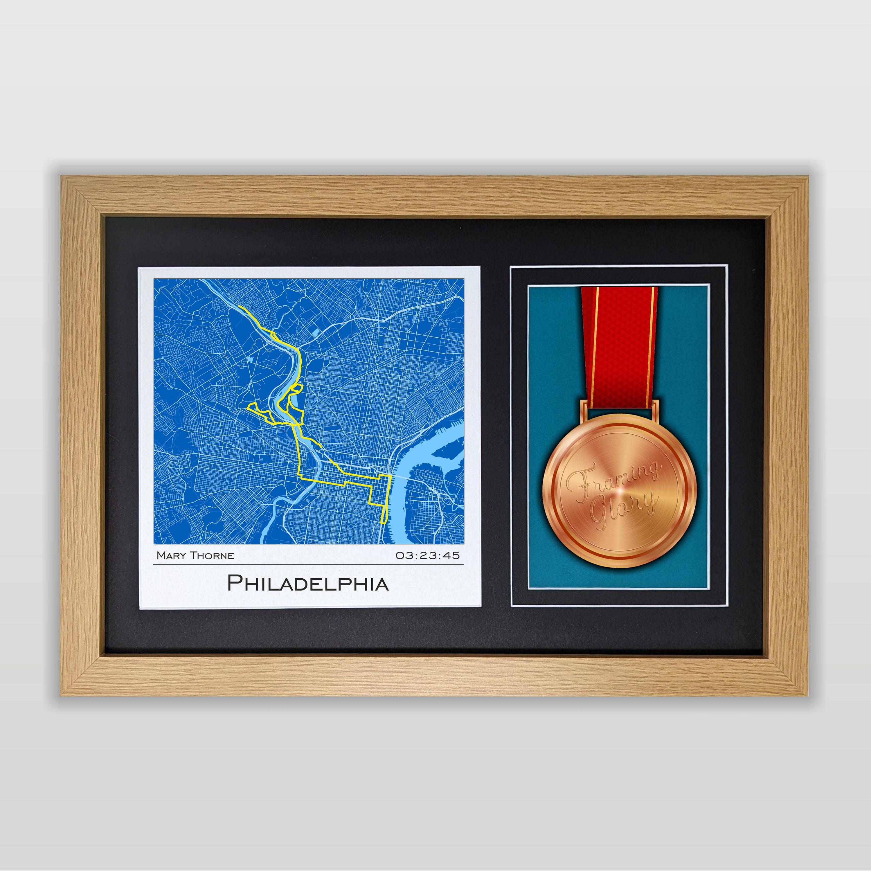 Philadelphia Marathon Map & Medal Display Frame : Gift for Philadelphia ...