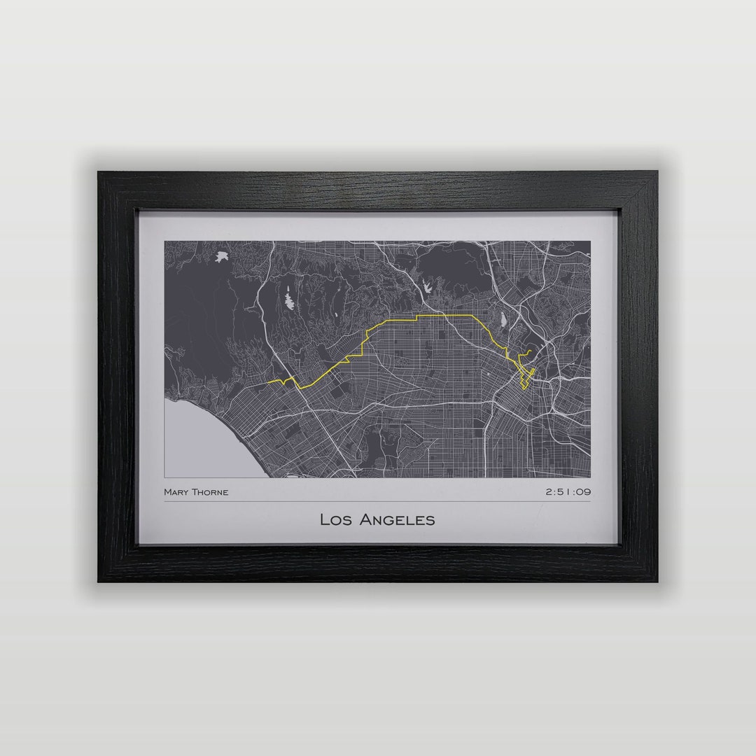 Los Angeles Marathon Route Map Print - Framed : Gift for Los Angeles ...