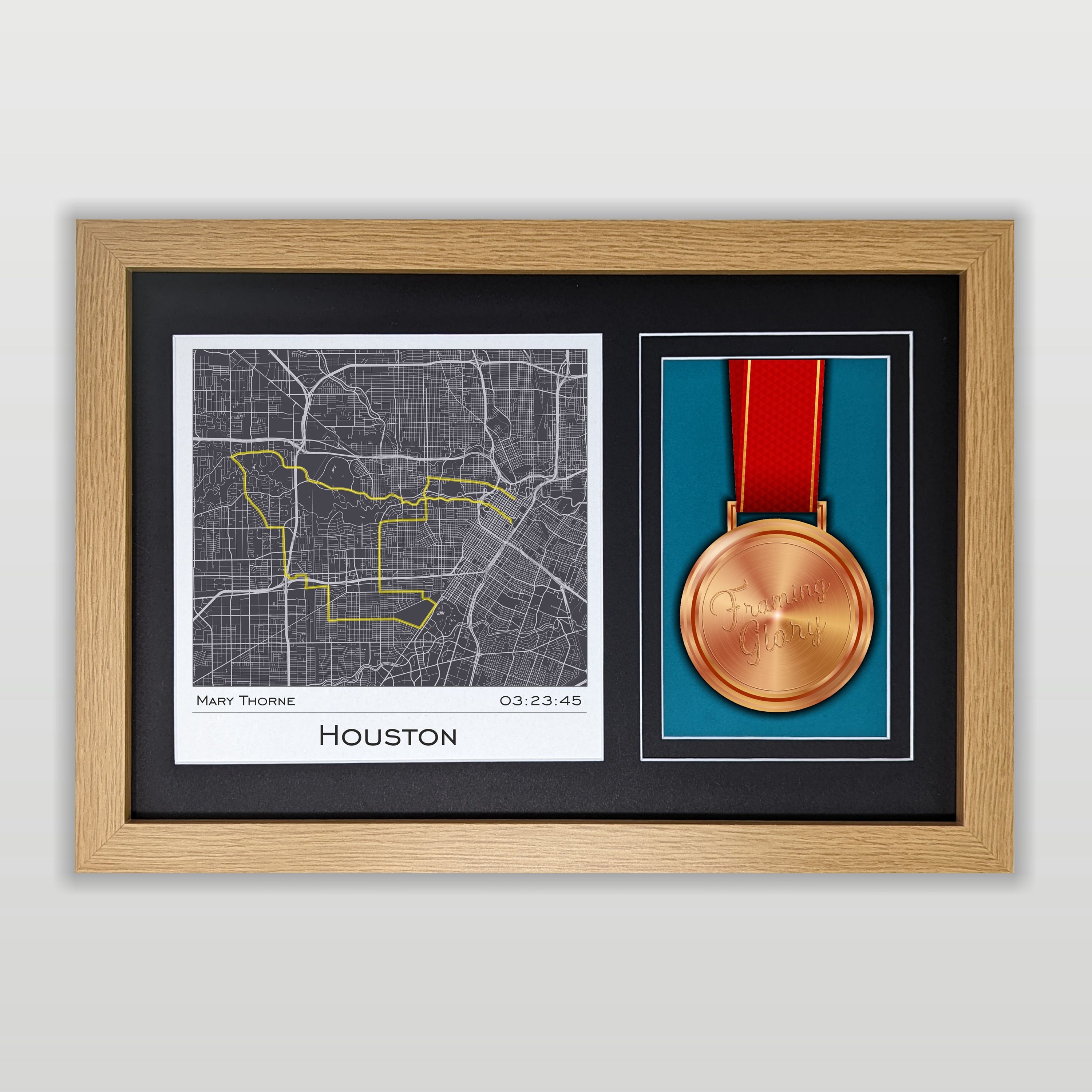 Houston Marathon Map & Medal Display Frame : Gift for Houston Marathon ...