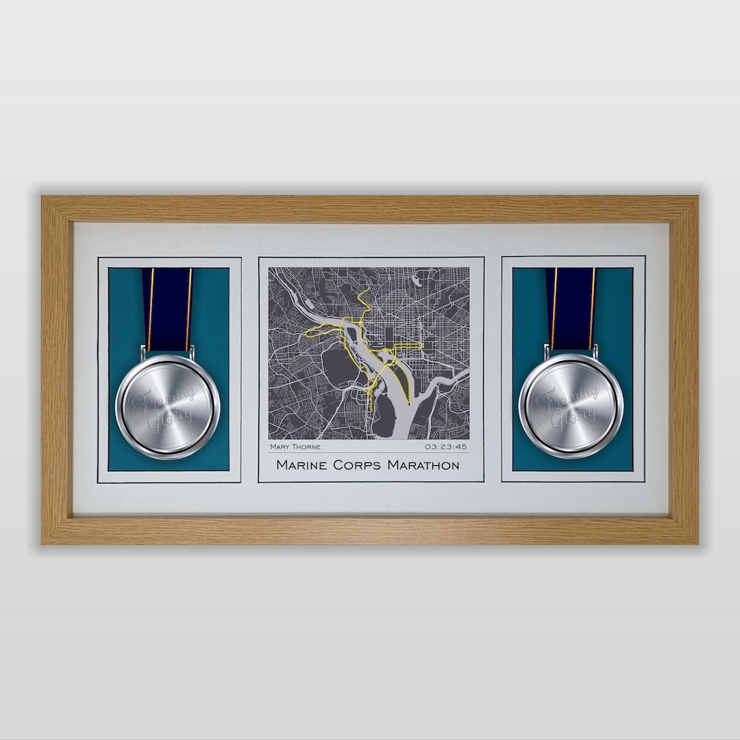 MCM Marine Corps Marathon Route Map & Double Medal Display Frame : Gift ...