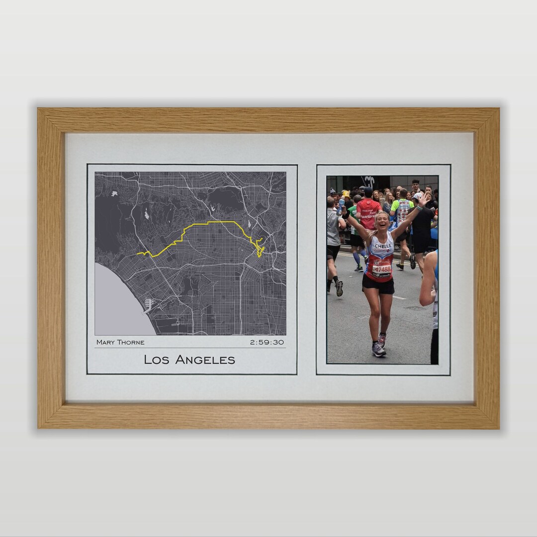Los Angeles Marathon Map & Photo Display Frame : Gift for Los Angeles ...