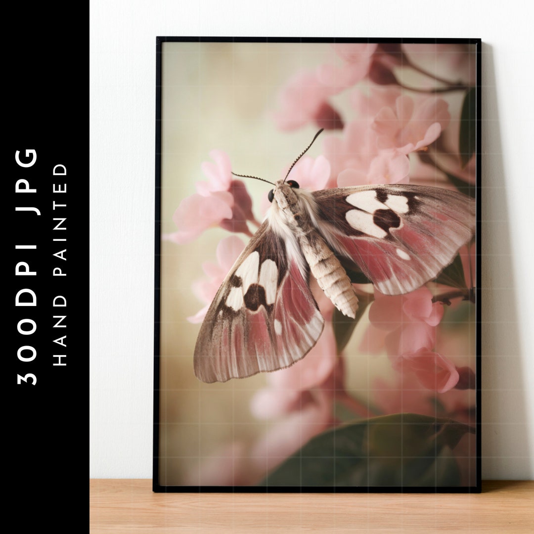 Photorealistic Moth Wall Art Print Floral Wallpaper Printable Wall Art ...