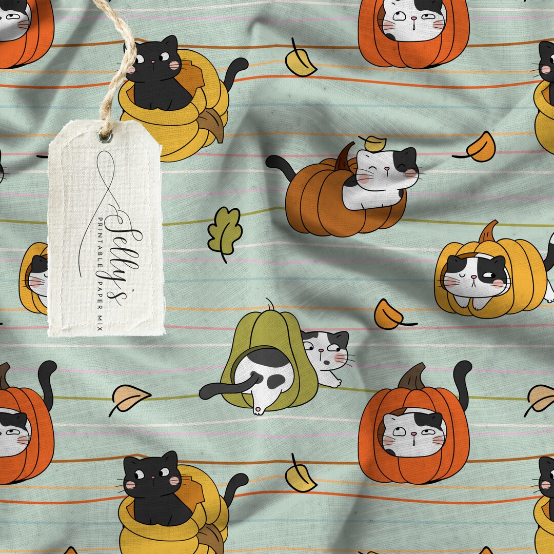 Fall Cats Ink Seamless Repeating Pattern - Etsy
