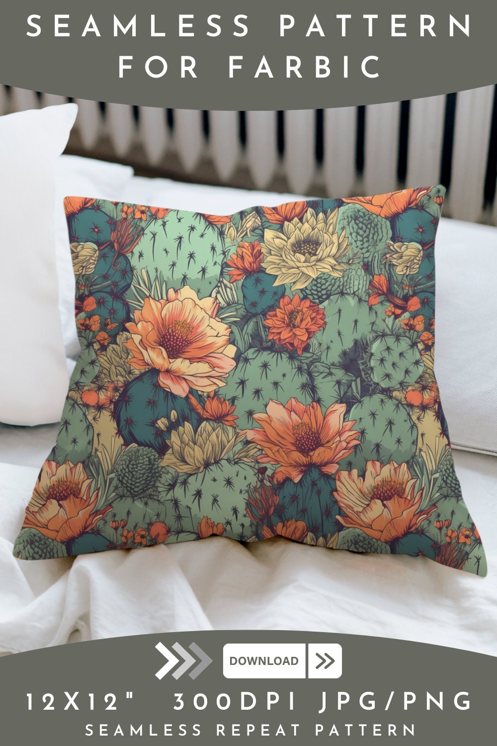Hand Drawn Cactus Seamless Pattern for Fabric Boho Nature Floral Flower ...