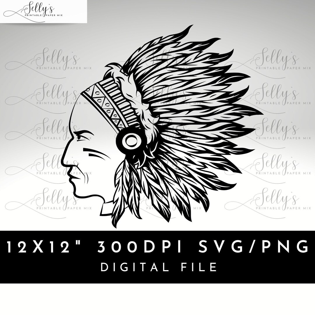 Indian Warrior Head SVG File for Commercial Use , Native Americans ...