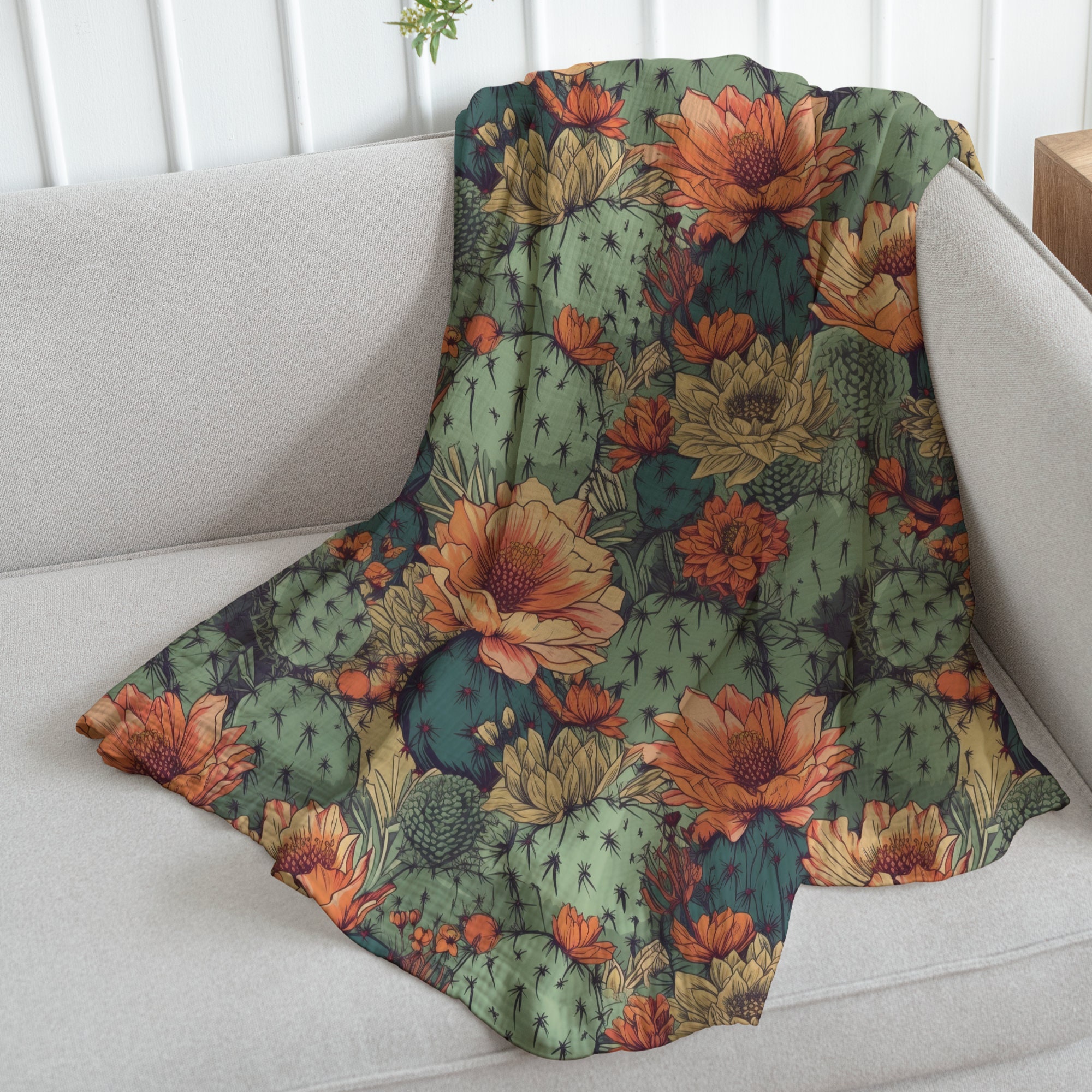 Hand Drawn Cactus Seamless Pattern for Fabric Boho Nature Floral Flower ...