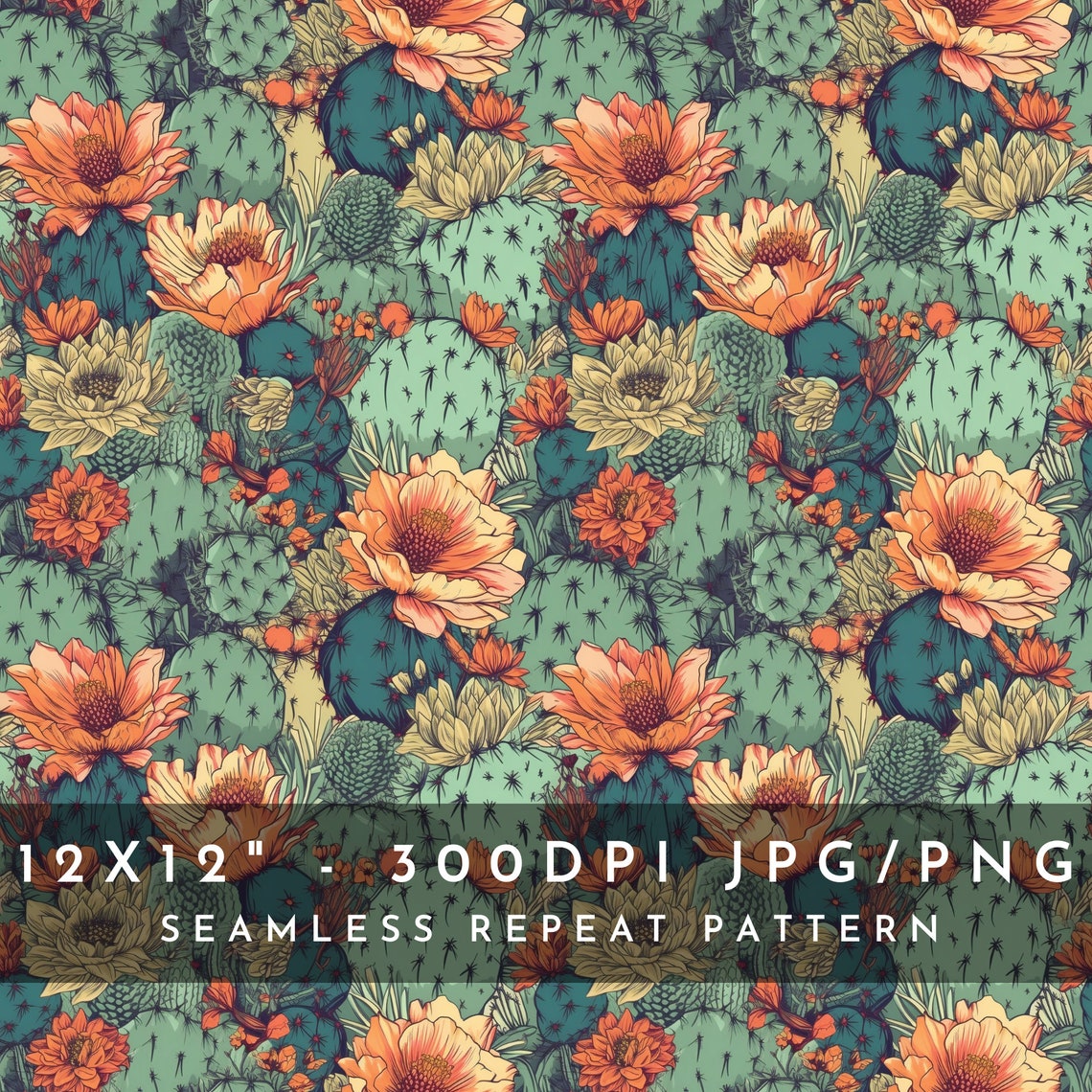 Hand Drawn Cactus Seamless Pattern for Fabric Boho Nature Floral Flower ...