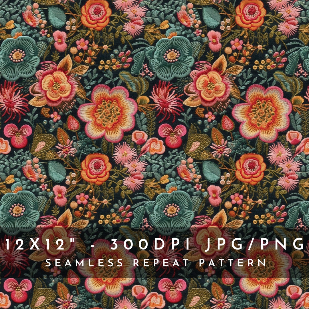 Seamless Embroidered Flower Pattern Embroidery Floral Instant - Etsy