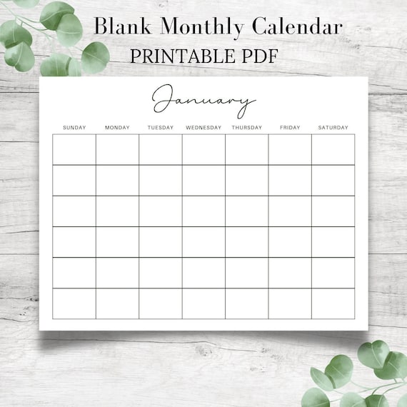 Blank Monthly Calendar Printable Landscape Minimalist | Etsy