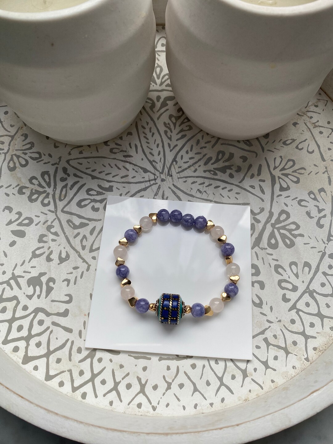 Lilac Quartz Bracelet Healing Crystal Rose Quartz Jewelry Tibetan ...