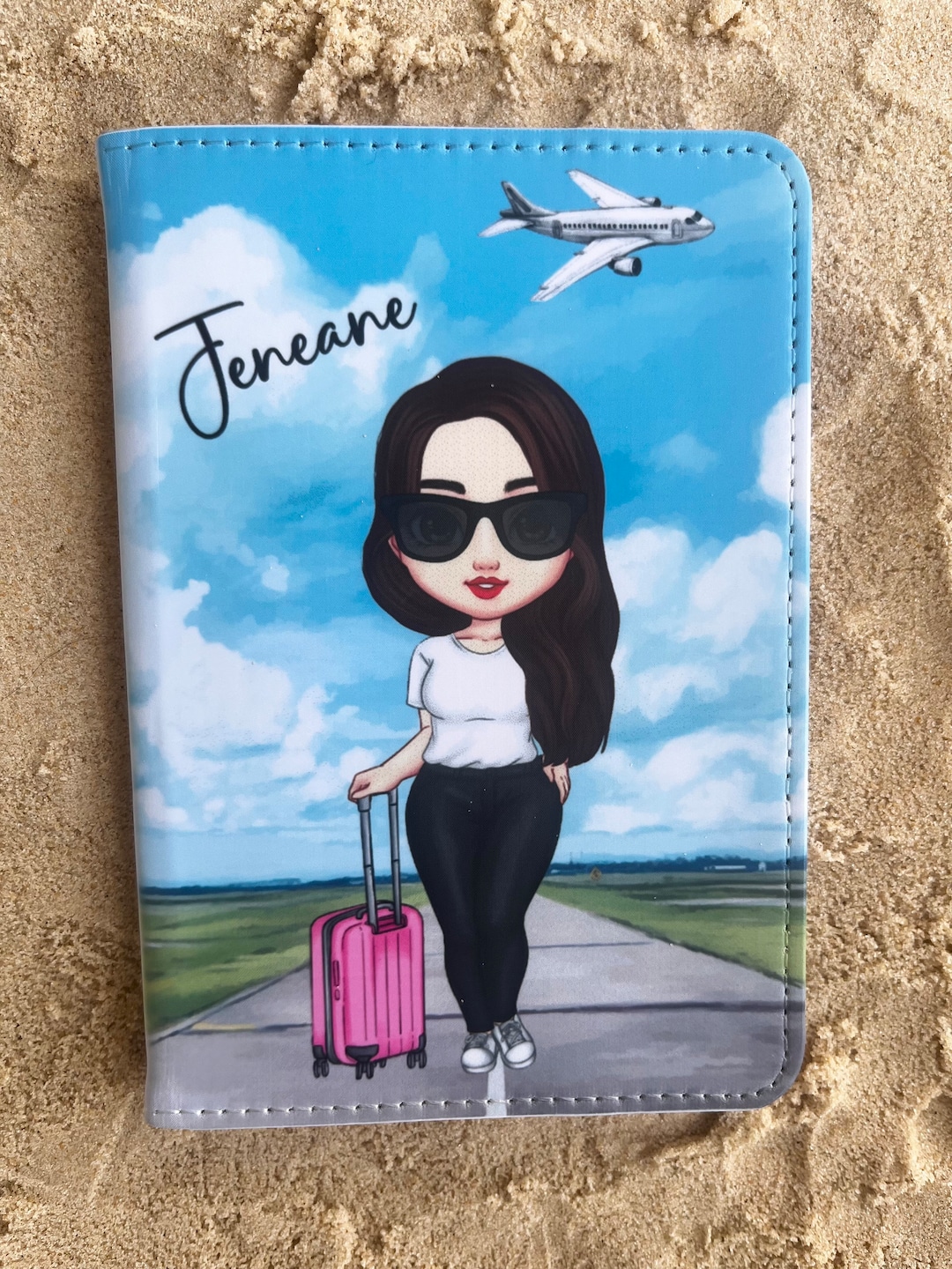 Personalised Passport Caricature Cover, Travel Woman Custom Faux ...