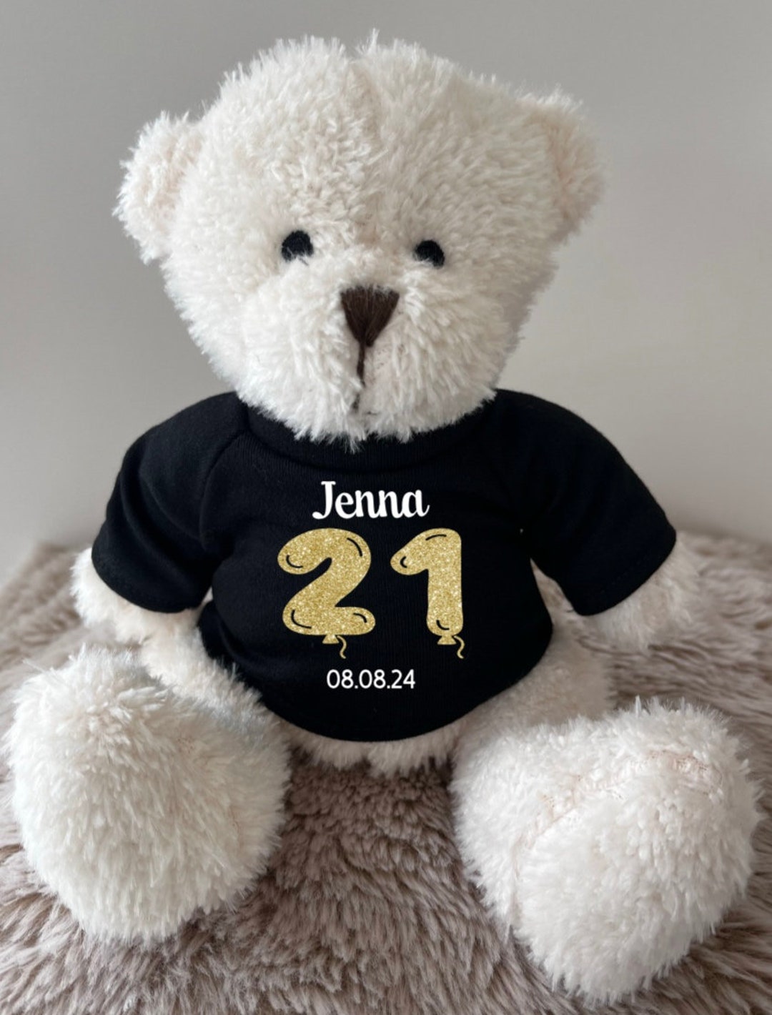 Personalised Any Age Birthday Balloon Bear, Custom Name Keepsake Soft ...