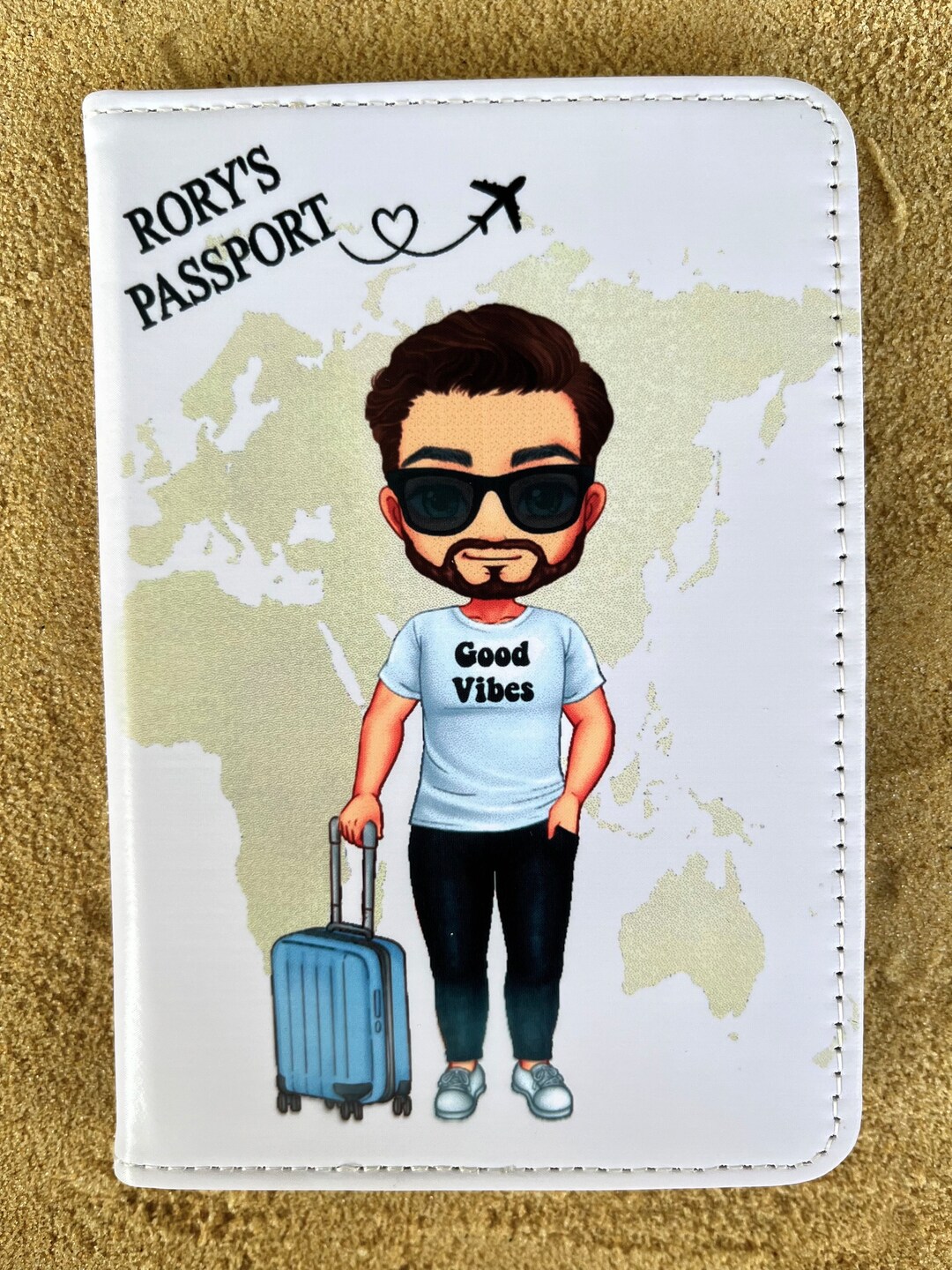 Personalised Passport Cover Caricature Travel Man Custom Faux Leather Passport Holder Mens