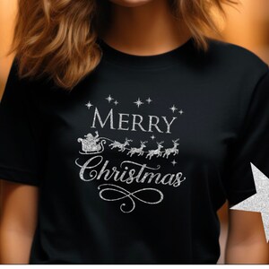 Glitter Merry Christmas T Shirt, Sparkly Santa Sleigh Gold Silver Red ...