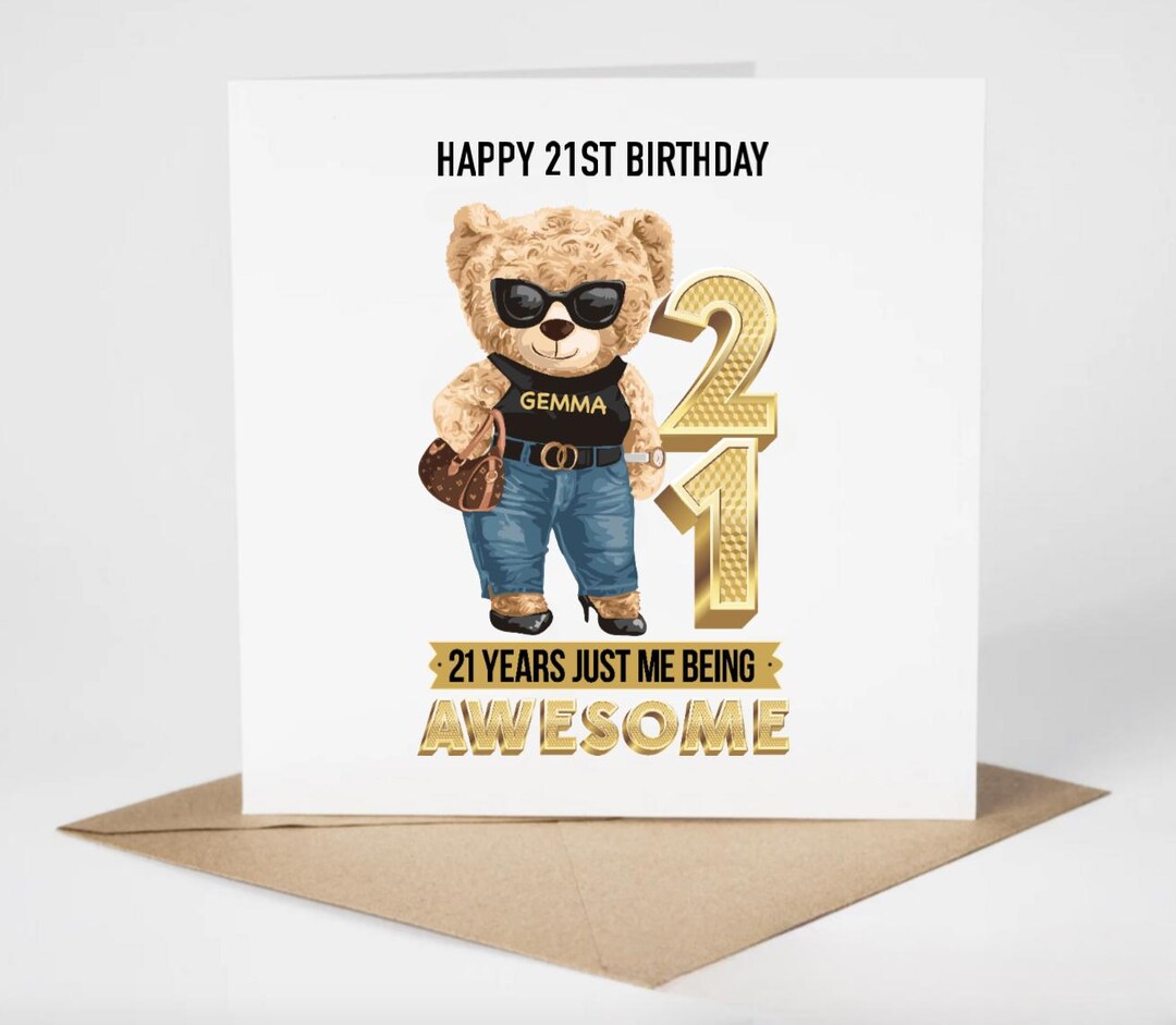Personalised Birthday Greeting Card, Designer Bear Fun Milestone Age ...