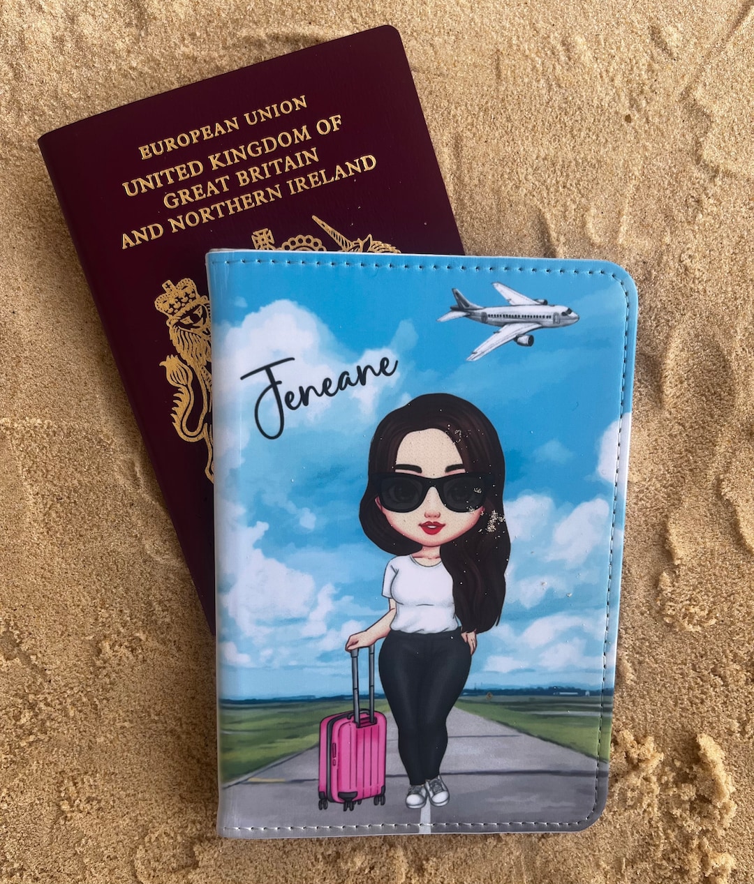 Personalised Passport Caricature Cover, Travel Woman Custom Faux ...