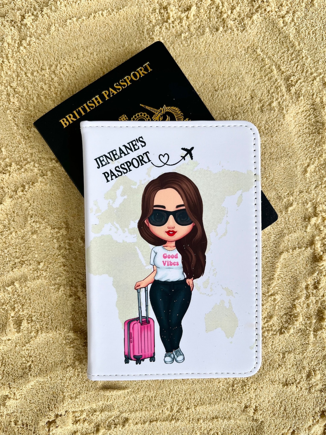 Personalised Passport Caricature Cover, Travel Woman Faux Leather ...