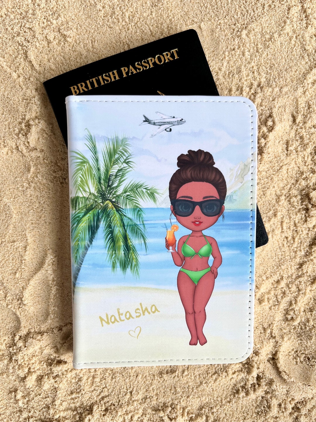 Personalised Passport Caricature Cover, Beach Girl Faux Leather ...