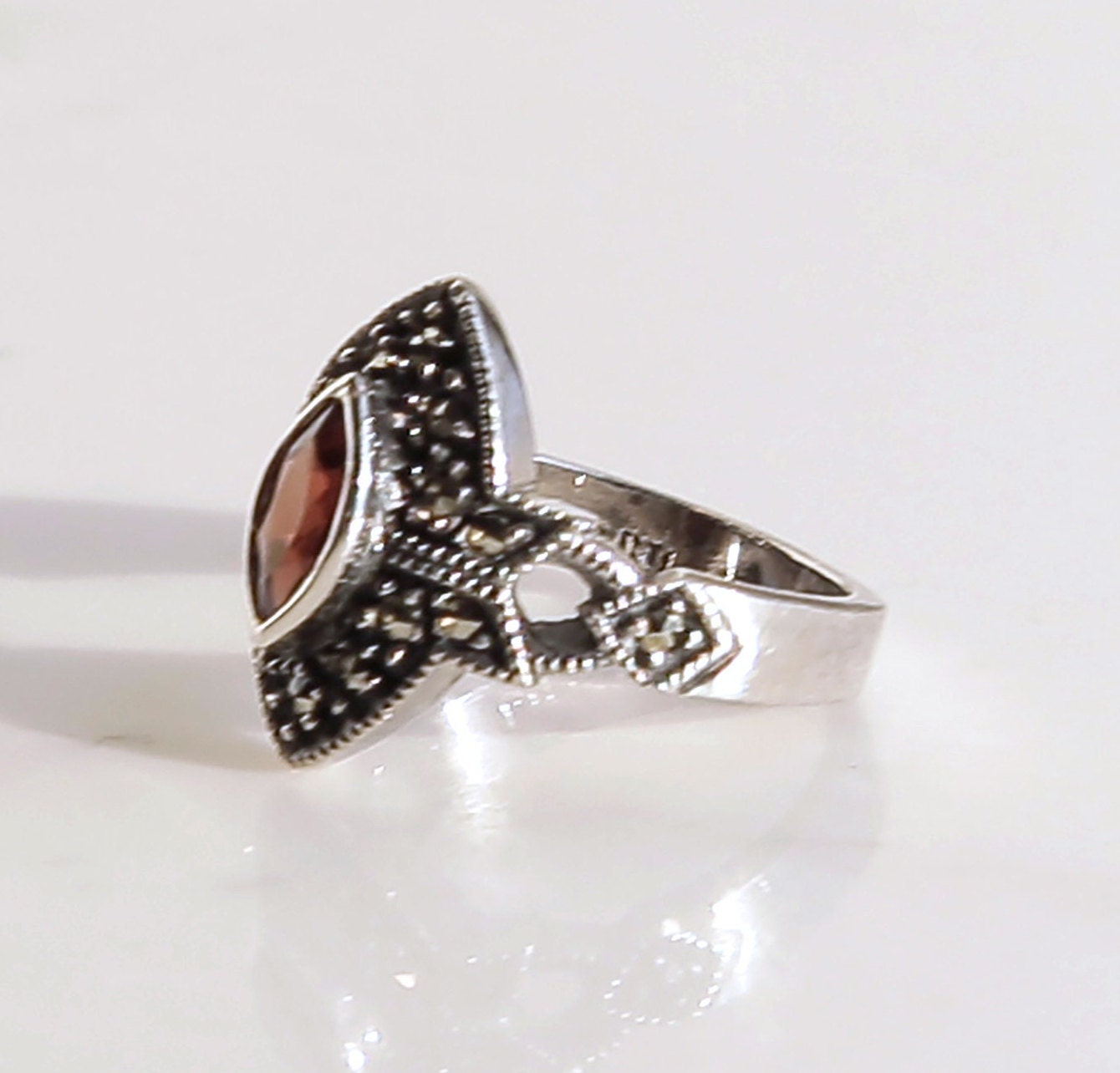 JUDITH JACK Garnet Marcasite Sterling Silver Ring Size 5 1/2 - Etsy
