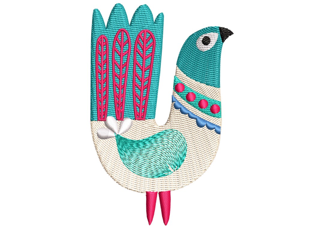 Bird Folk Art Embroidery Pattern, Machine Embroidery Design - Etsy
