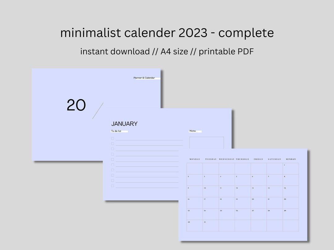 Minimalist Printable Calendar 2023 Complete Year Blue - Etsy