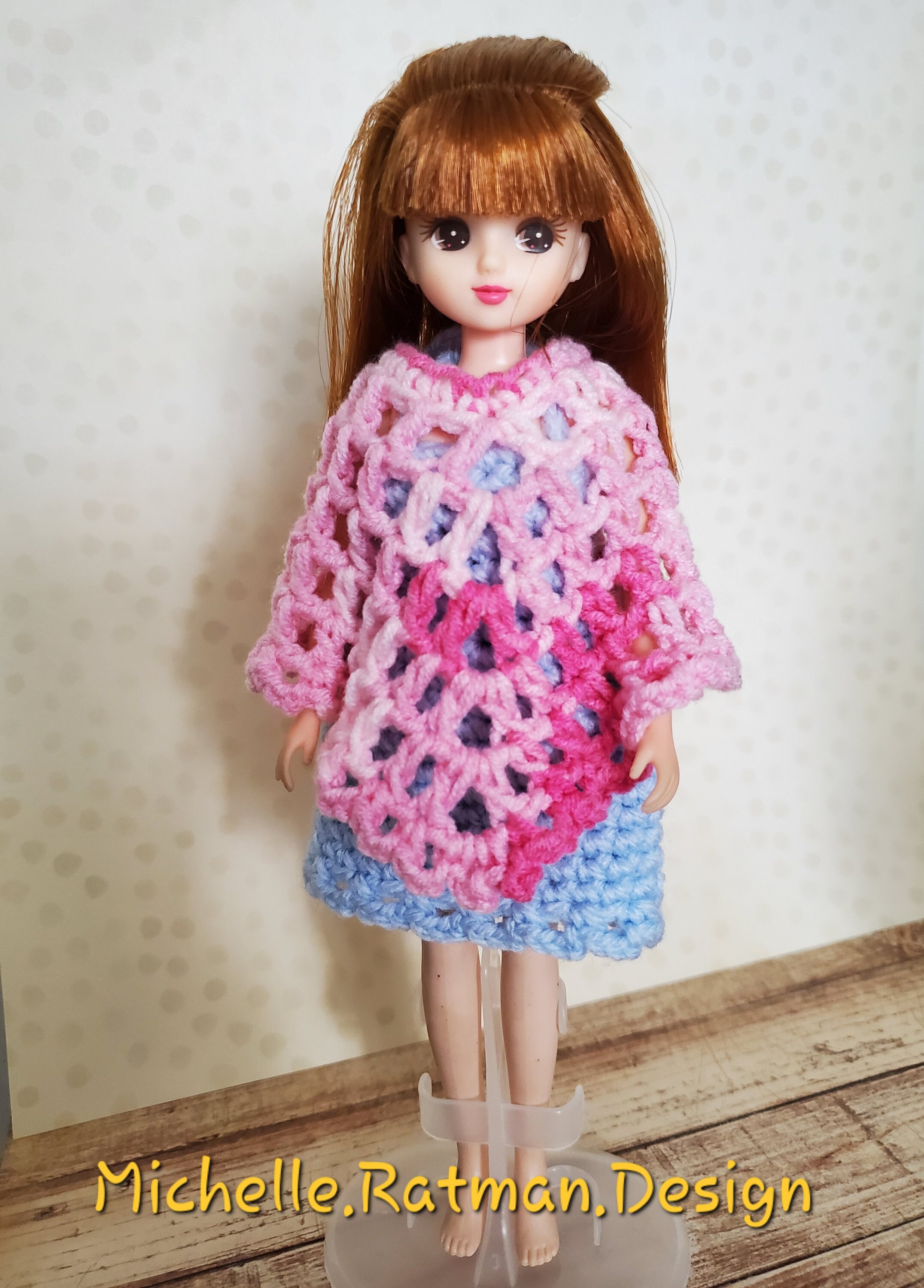Pink PONCHO Crochet Pattern Acrylic for LICCA Doll 9 In. 9003 - Etsy