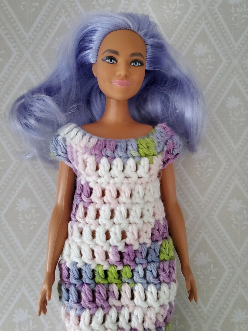 For Beginners Crochet Pattern DIY for Curvy Barbie Doll Long Spring Shell Cotton Dress Digital ...