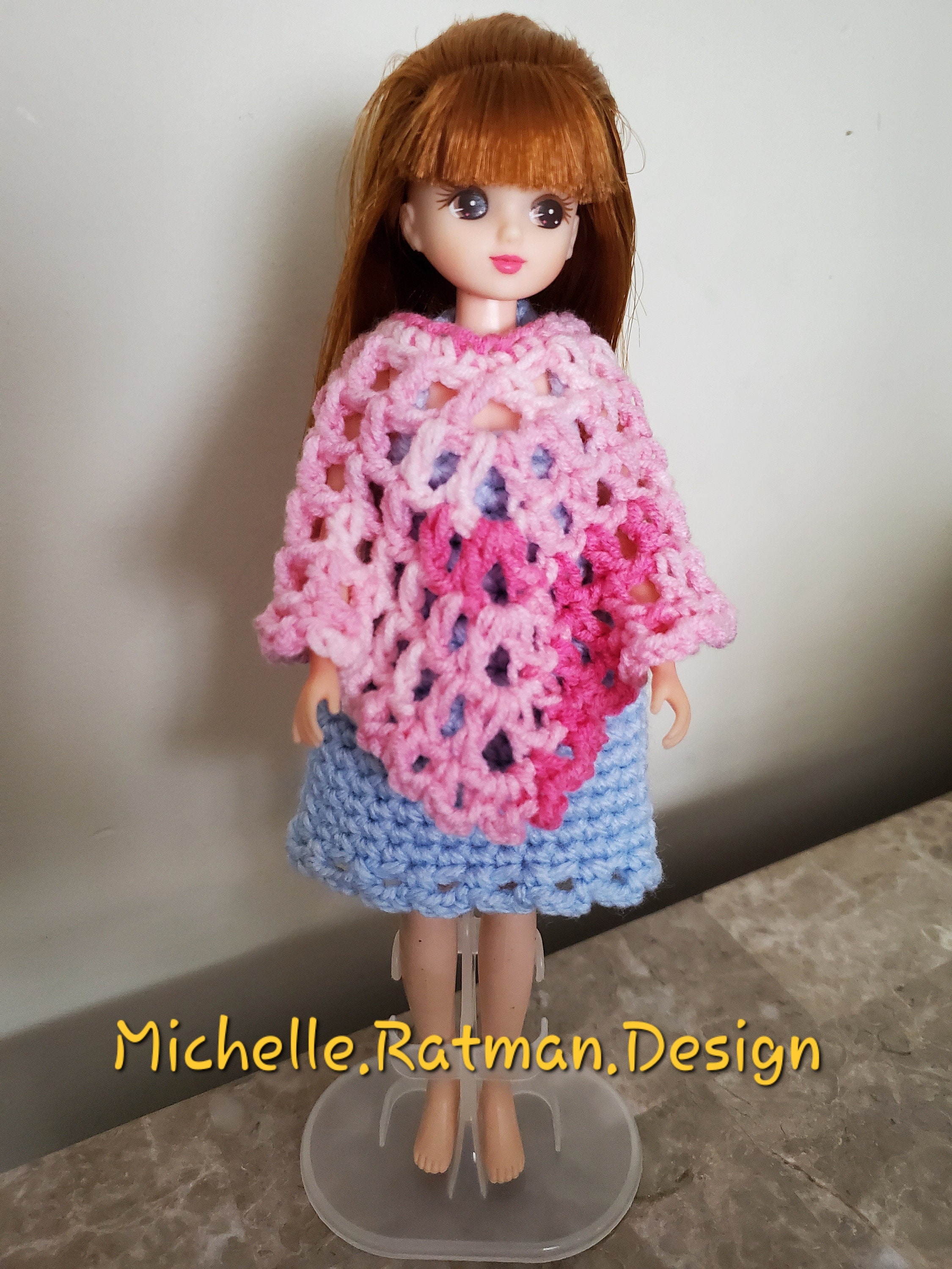 Pink PONCHO Crochet Pattern Acrylic for LICCA Doll 9 In. 9003 - Etsy
