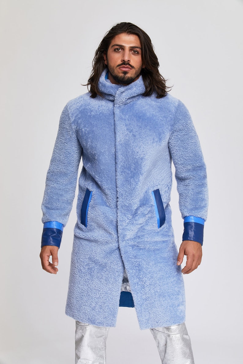 Suvi NYC Men's Shearling Overcoat: 100% Turkish Sheepskin, Black & Blue ...