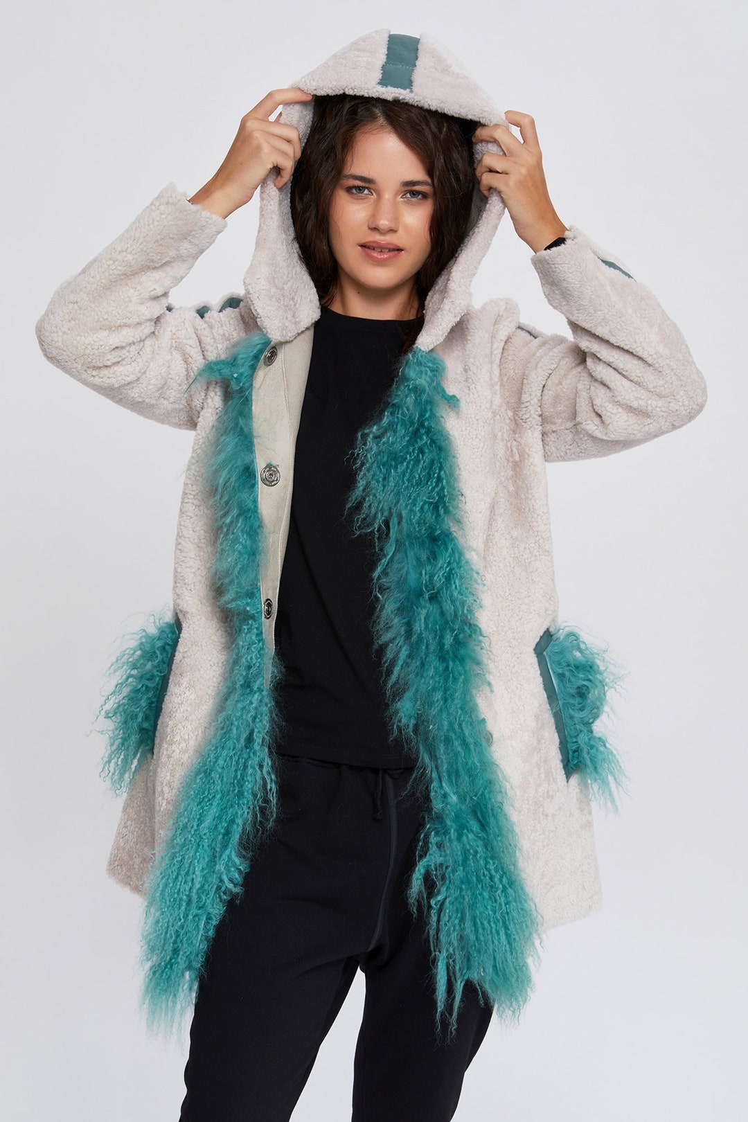 Suvi NYC Turkish Shearling Winter Coat: Leather Stripe Lambskin ...