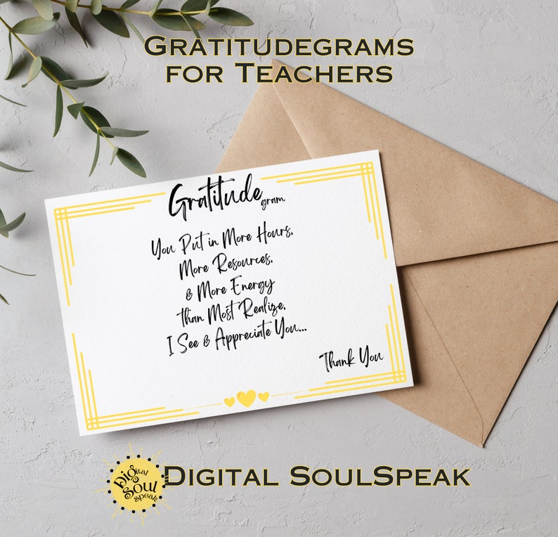 Printable Card Gratitudegram 5.5x4.25 CII Thank You Note Teacher ...